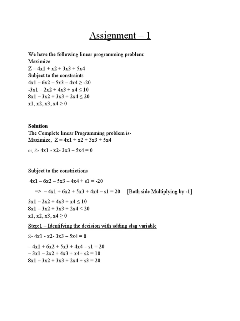 Maximizing A Linear Function Subject To Multiple Constraints An Example Linear Programming