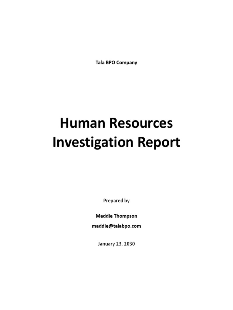 HR Internal Investigation Report Template | PDF