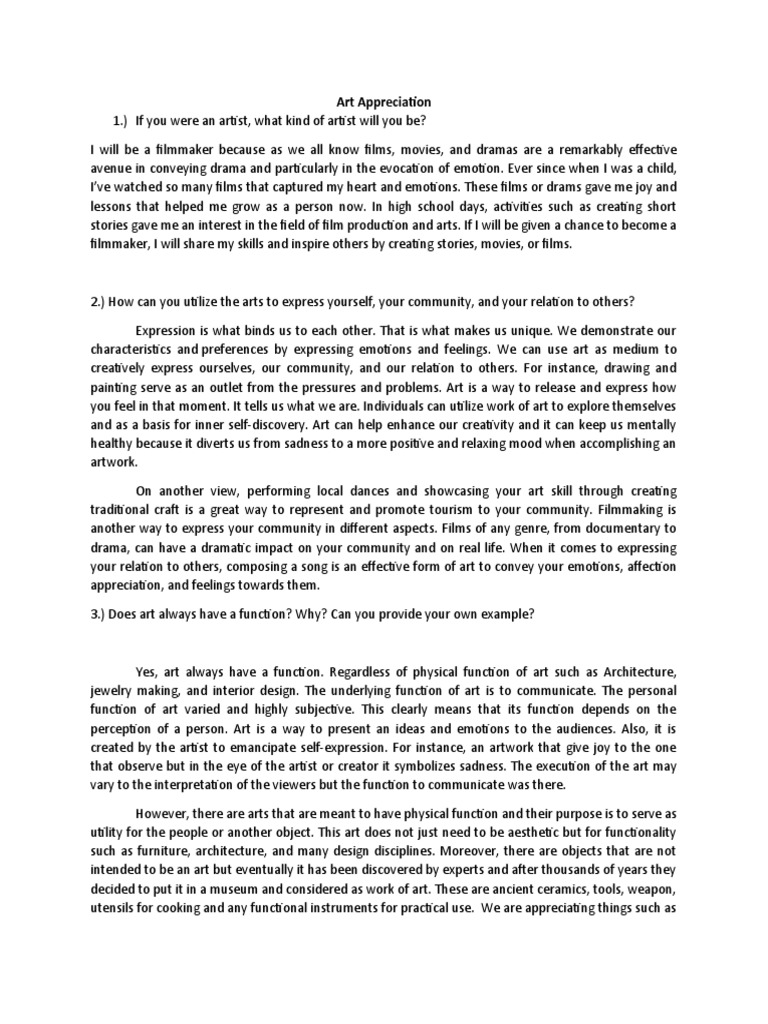 Art Apreciation Sample Questions | PDF | Aesthetics | Cognitive Science