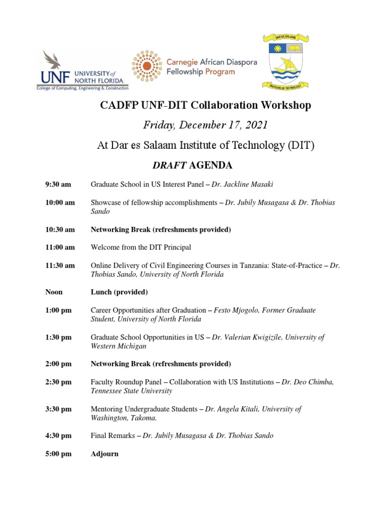 CADFP UNF-DIT Workshop Agenda | PDF | Self-Improvement | Wellness