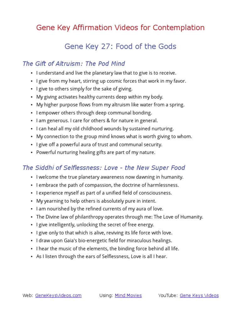 Gene Key 27 Affirmations | PDF