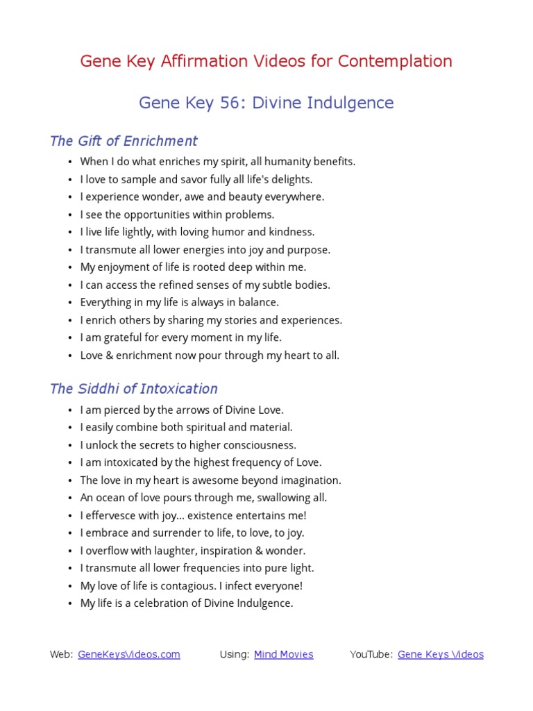 Gene Key 56 Affirmations | PDF | Self-Improvement | Lifestyle