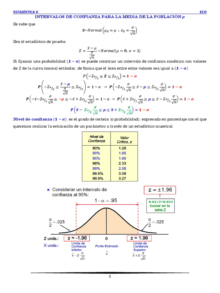 Intervalos Confianza para La Media | PDF | Intervalo de confianza | Desviación Estándar