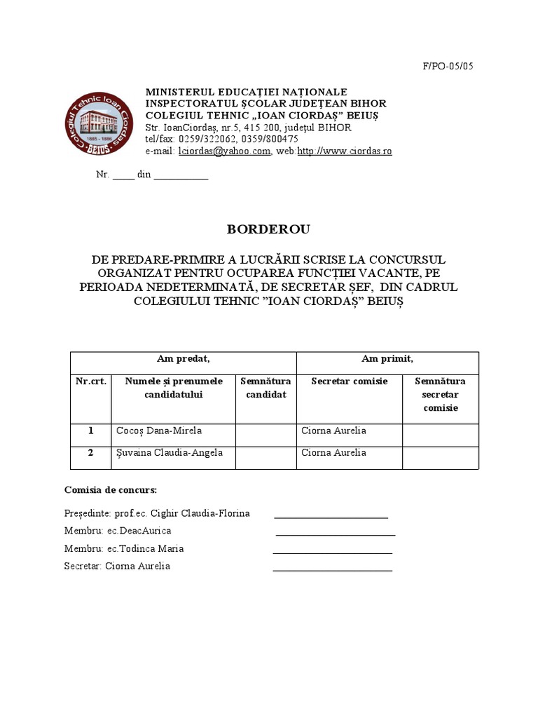 Borderou Predare Primire Lucrari | PDF