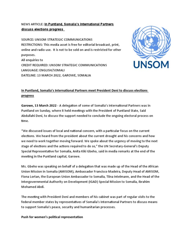 In Puntland, Somalia's International Partners Meet President Deni To ...