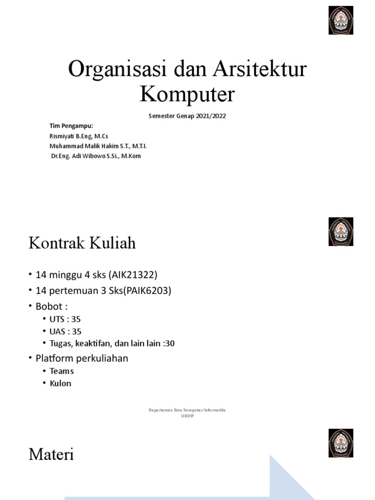Organisasi Dan Arsitektur Komputer Pertemuan 1 | PDF
