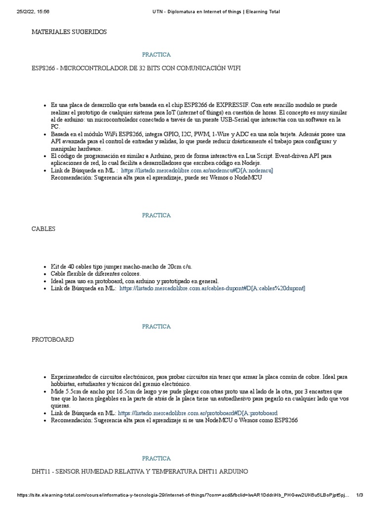 MATERIAL SUGERIDO PARA IoT | PDF | Arduino | Microcontrolador