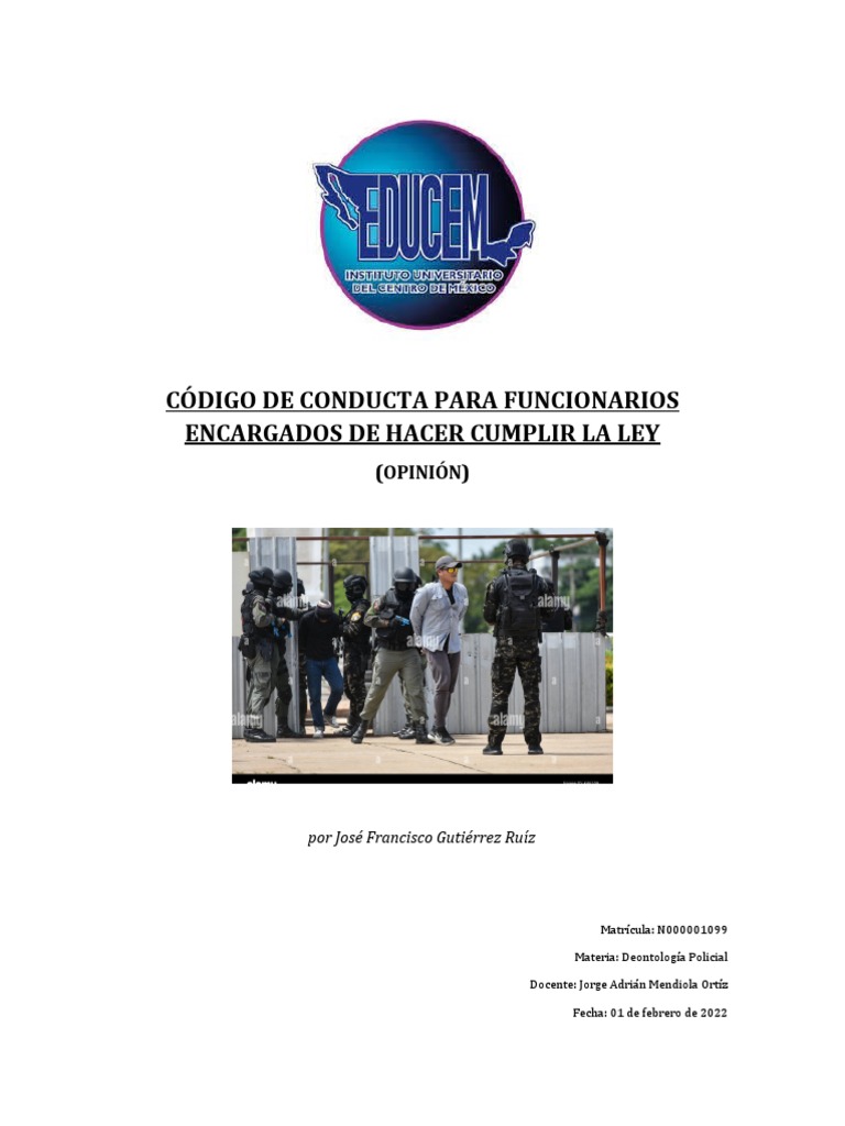 Código de Conducta para Funcionarios Encargados de Hacer Cumplir La Ley | PDF | Dignidad ...