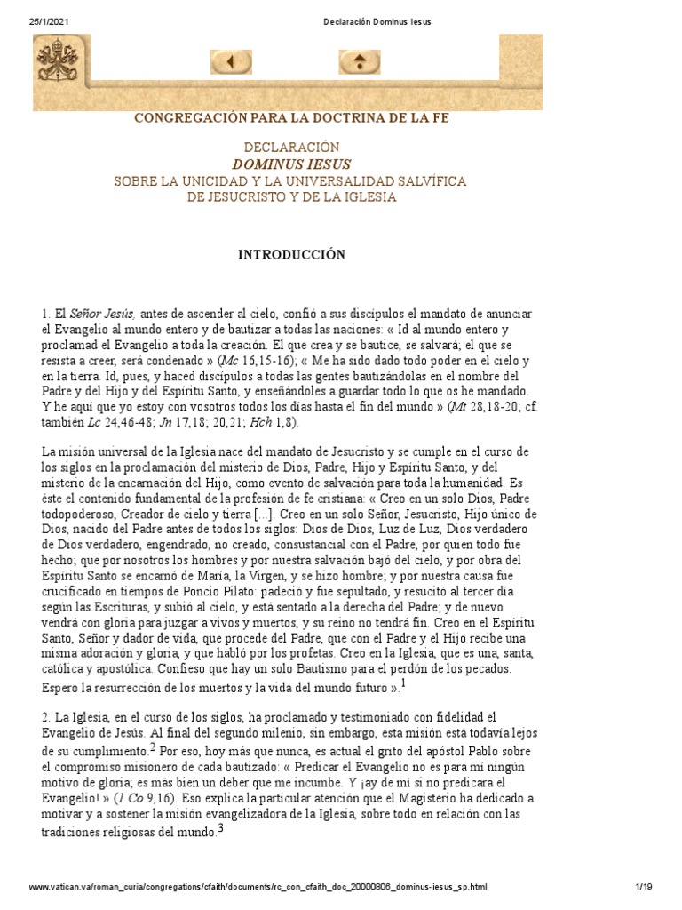 Declaración Dominus Iesus | PDF | Iglesia Católica | Jesús
