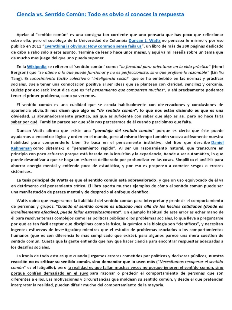 El sentido común y su paradoja | PDF | Sentido común | Parcialidad