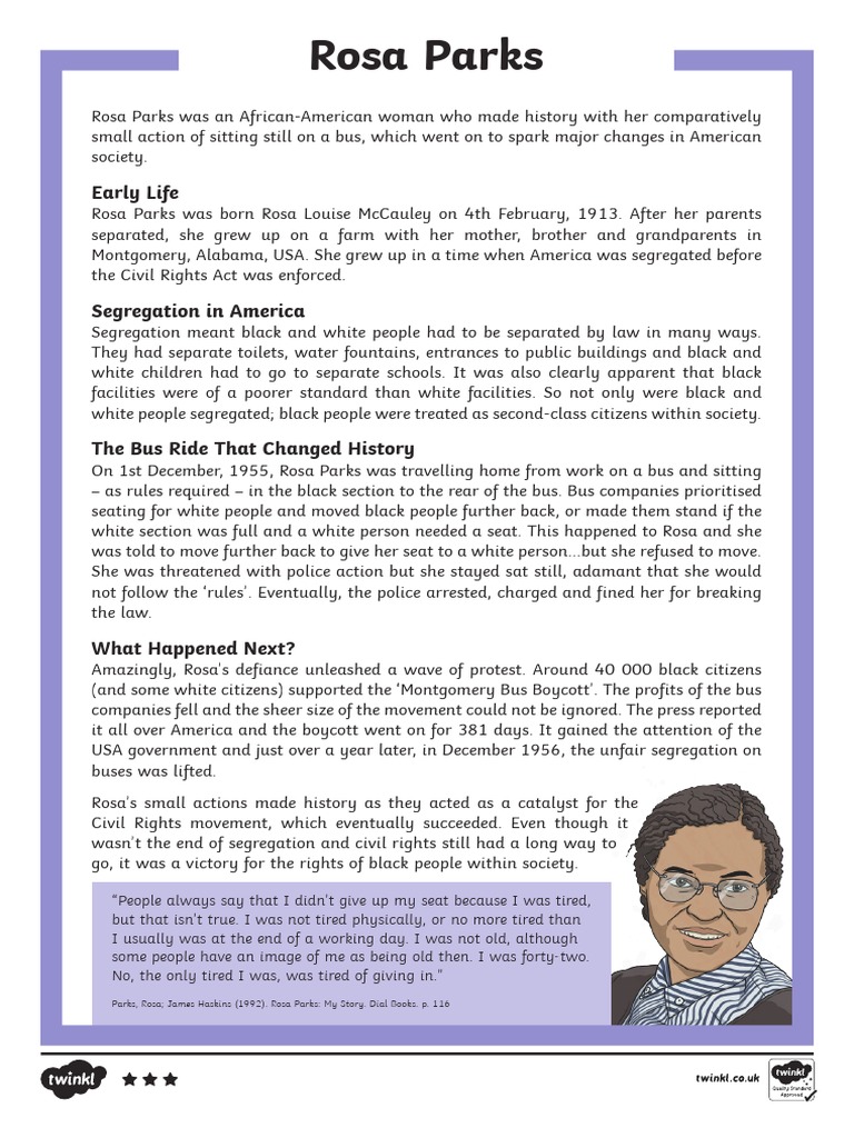 Rosa Parks: Catalyst for Change | PDF | Rosa Parks | Racial Segregation ...