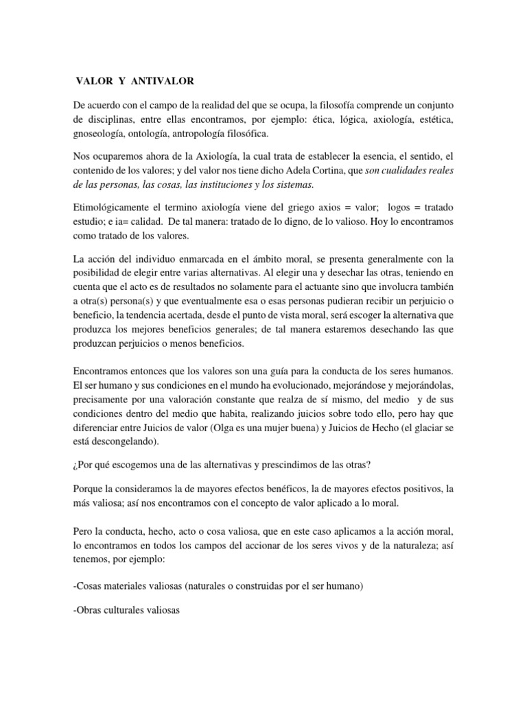 Valor y Antivalor | PDF | Axiología | Moralidad