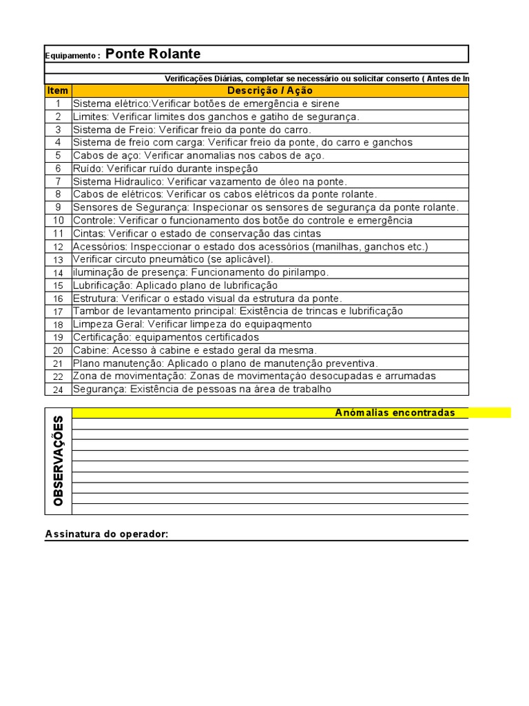 Check List Ponte Rolante - Tiago Lopes 2022 | PDF