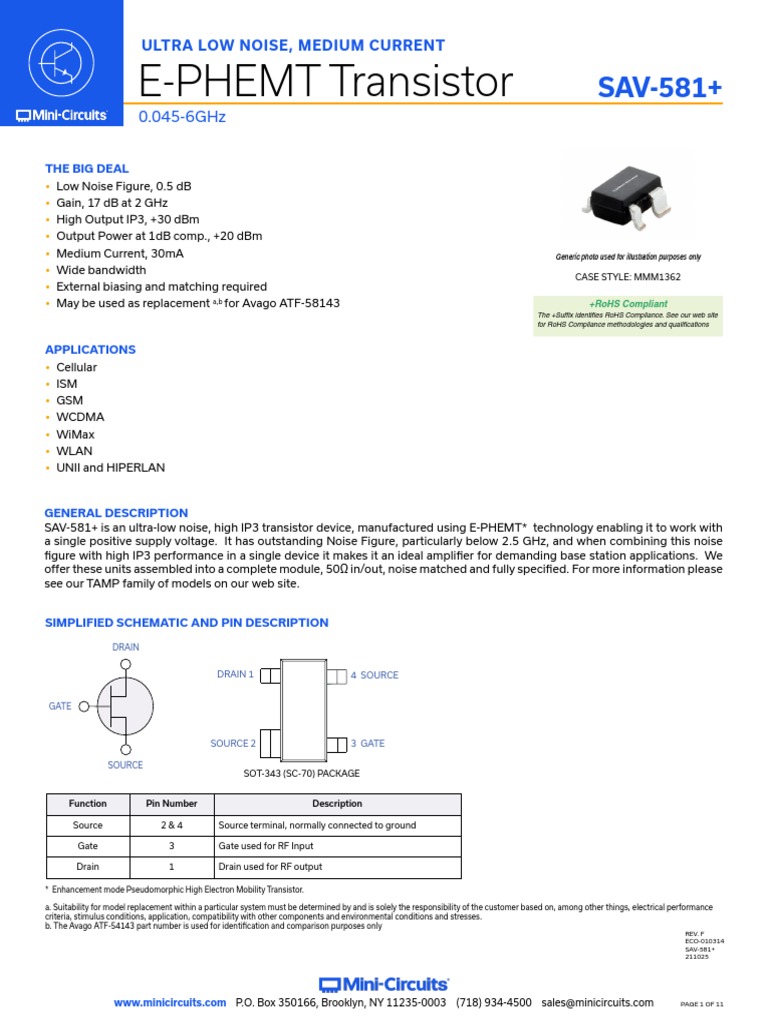 E-PHEMT Transistor: Ultra Low Noise, Medium Current | PDF | Field ...