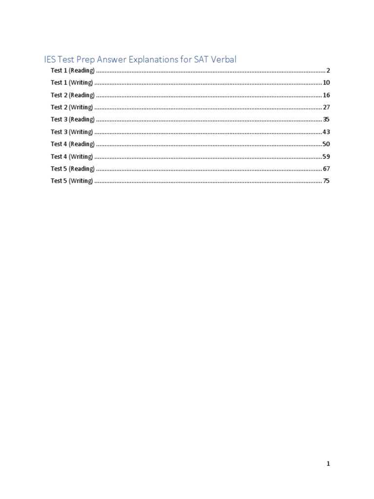 IES Test Prep Answer Explanations For SAT Verbal | PDF | Verb | Subject ...