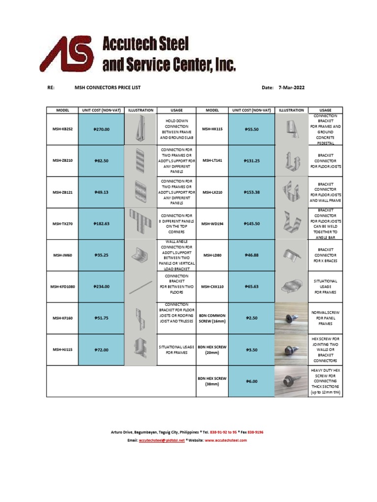 Re: MSH Connectors Price List Date: 7-Mar-2022 | PDF | Framing ...