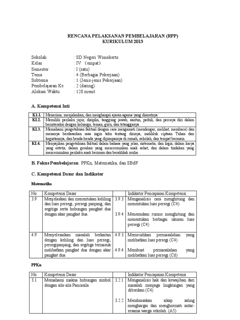 RPP Kelas 4 PJBL | PDF