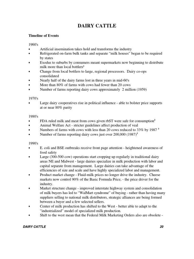 Dairy Cattle: Timeline of Events | Download Free PDF | Dairy | Milk