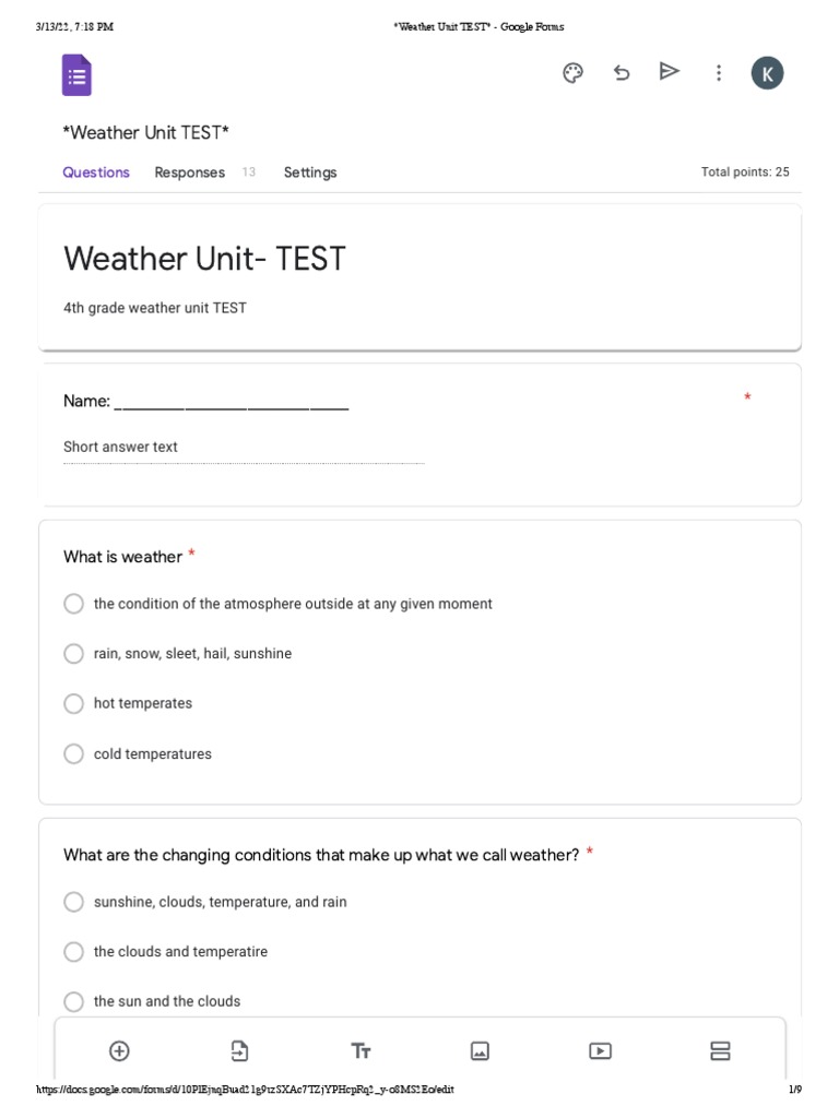 Weather Unit Test - Google Forms | PDF