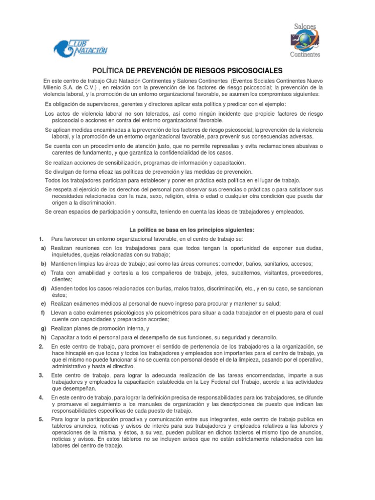 Ejemplo Política NOM-035 | PDF | Violencia | Discriminación