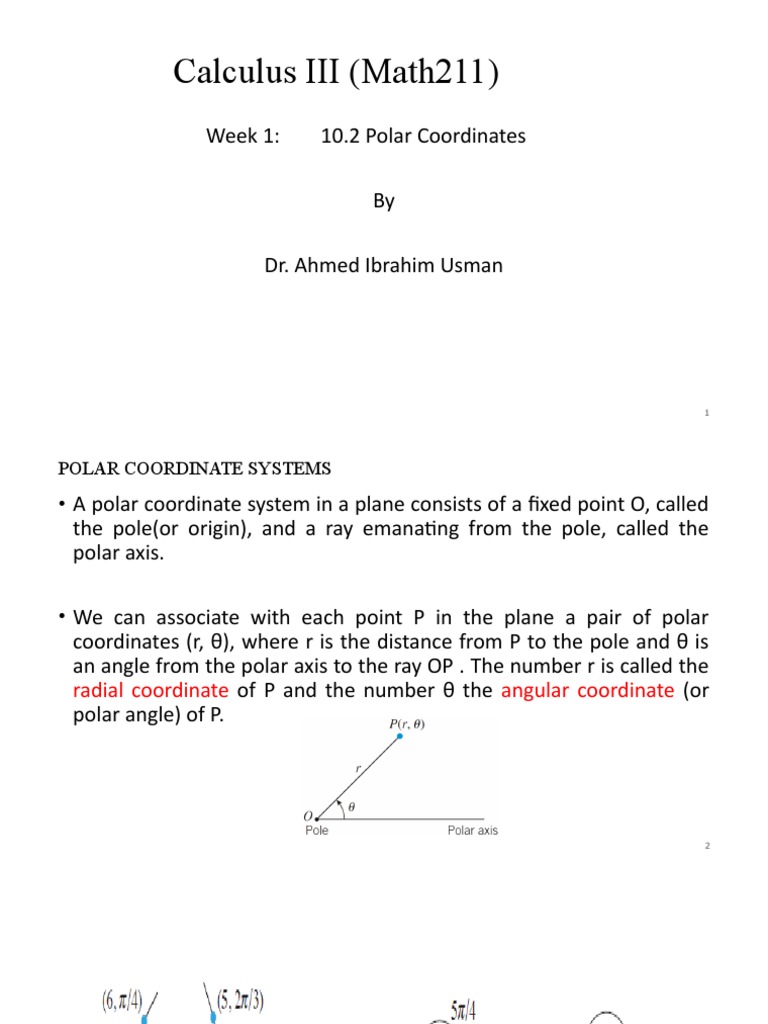 1.calculus III (Math211) - Week 1, 2 & 3 | PDF | Coordinate System | Slope