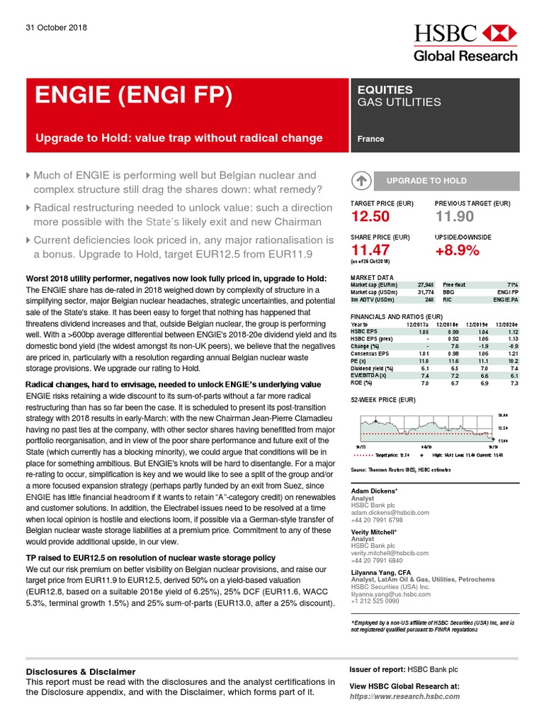 HSBC - Engie Report Oct 31 2018 | PDF | Nuclear Power | Financial Analyst