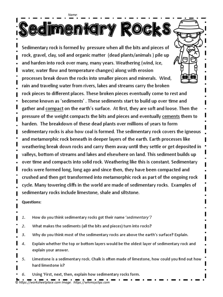 Sedimentary Rocks Comprehension | PDF