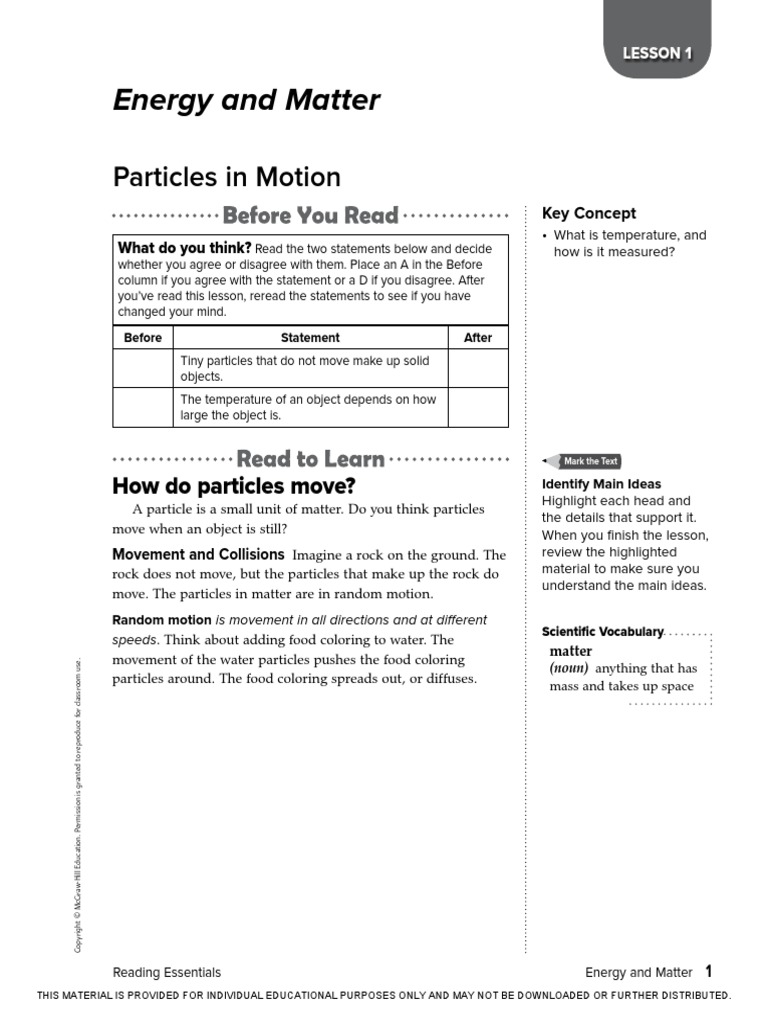 Energy and Matter: Particles in Motion | PDF | Temperature | Gases