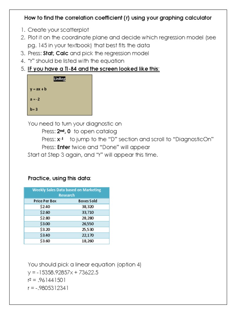 How To Find The Correlation Coefficient On A TI83 84 | PDF | Teaching ...