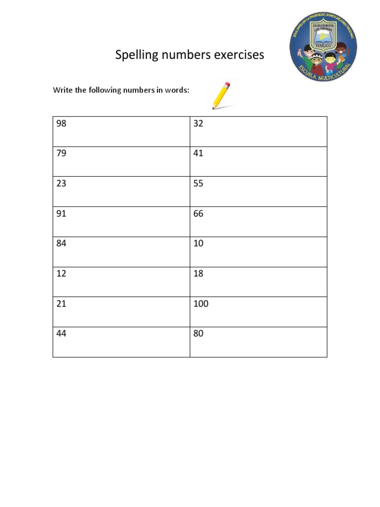 Spelling Numbers Exercises: Write The Following Numbers in Words | PDF
