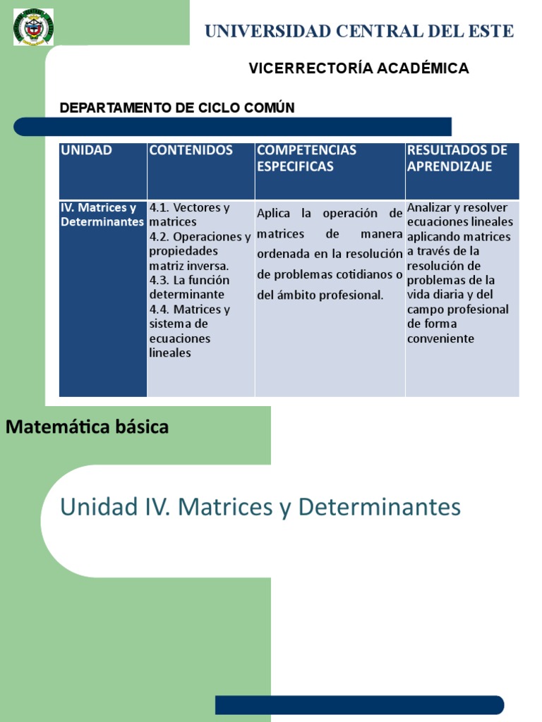 Unidad IV Matrices y Determinante | PDF | Matriz (Matemáticas ...
