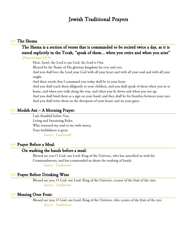 Jewish Traditional Prayers: (Deuteronomy 6:5-9) | PDF | Shema Yisrael ...