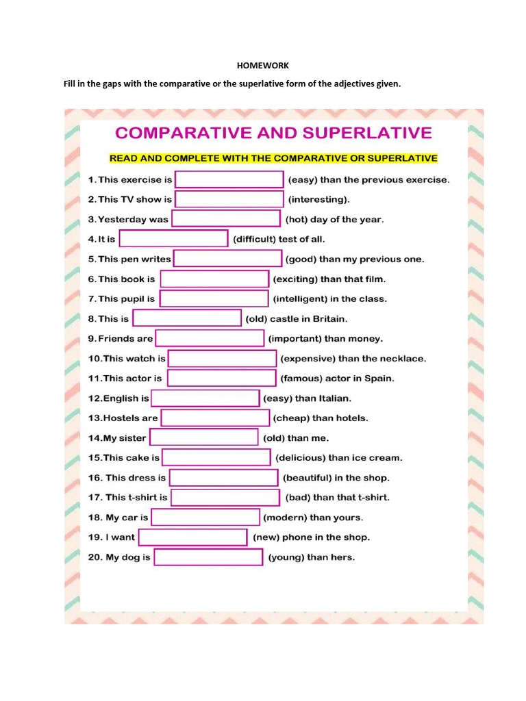 Comparatives and Superlatives Homework | PDF
