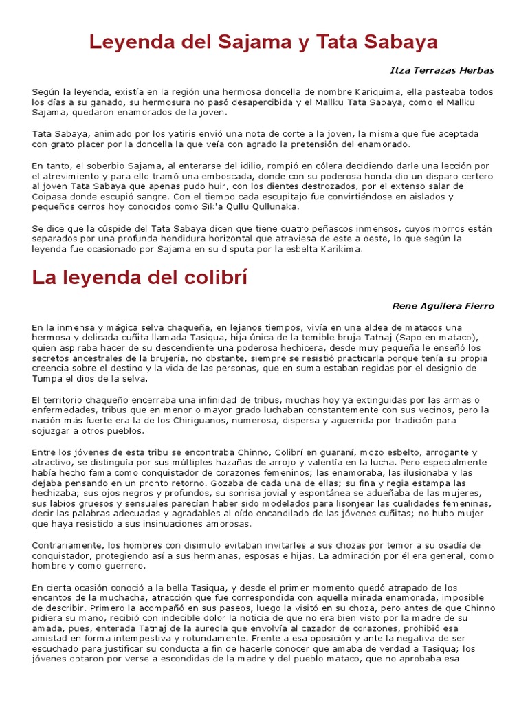 Leyenda Del Sajama y Tata Sabaya | PDF | Comunicación | Comunicación no ...