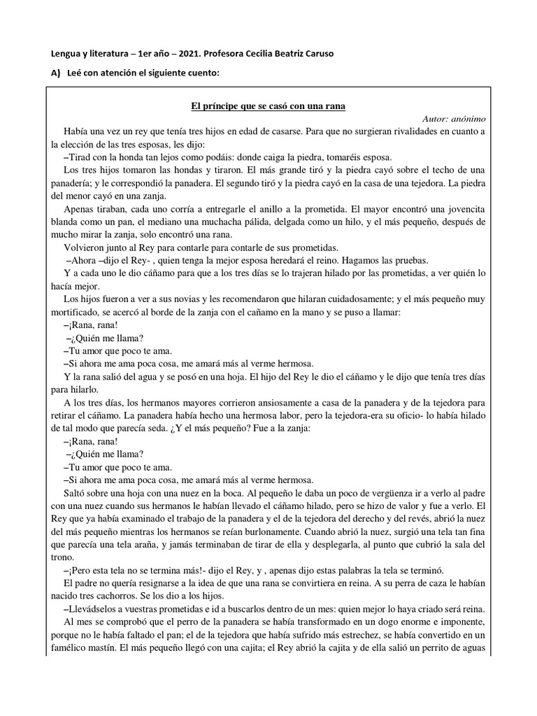 El príncipe y la rana: un cuento popular | PDF | Clásicos