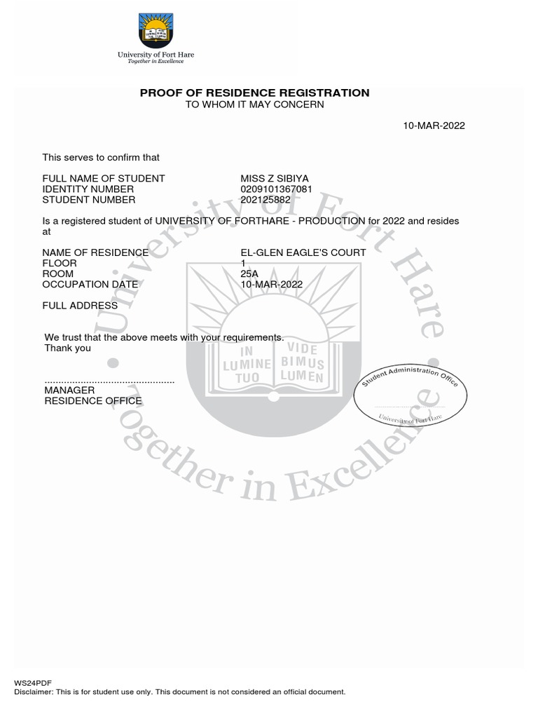 Proof of Residence Registration | PDF