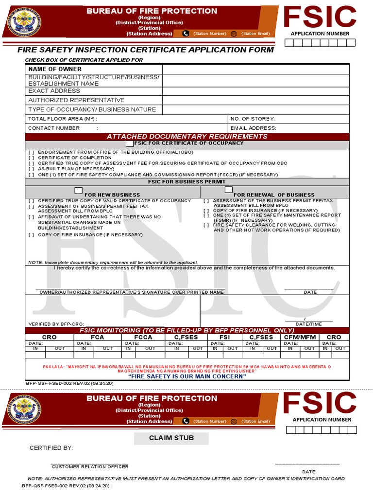 FSED 2F Application Form FSIC For Occupancy Permit Rev02 | Download ...