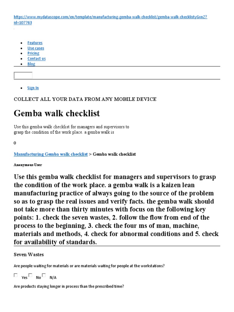 Gemba Walk Checklist | PDF