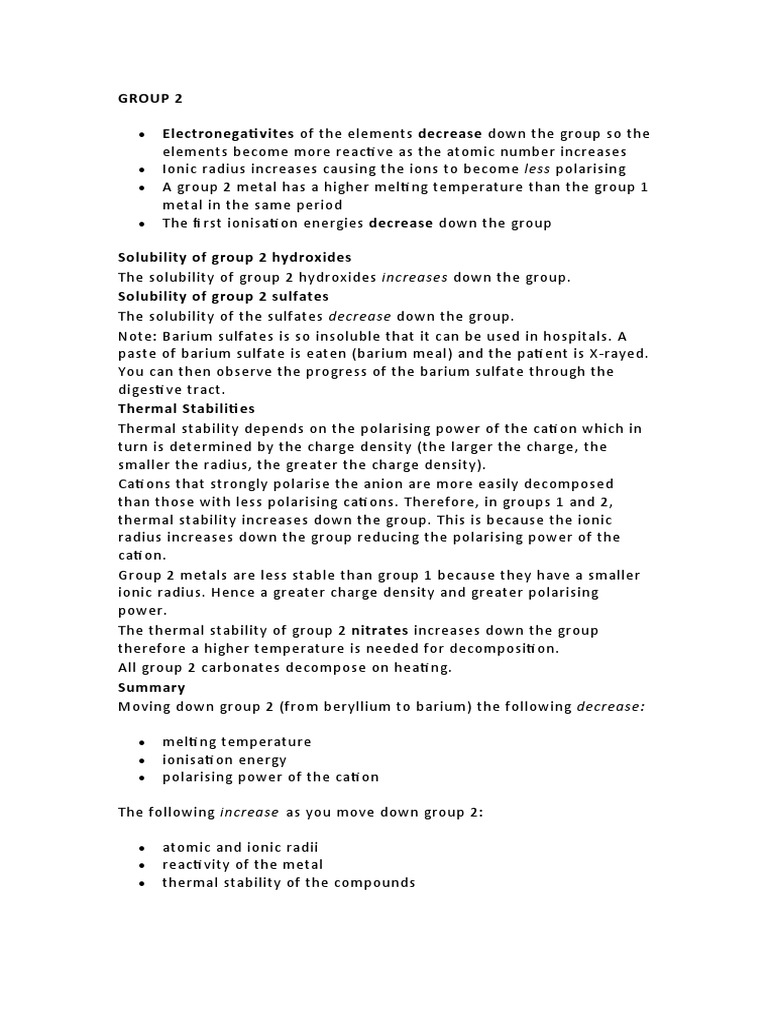 Group 2 Element Trends and Reactions | PDF | Iodine | Alcohol