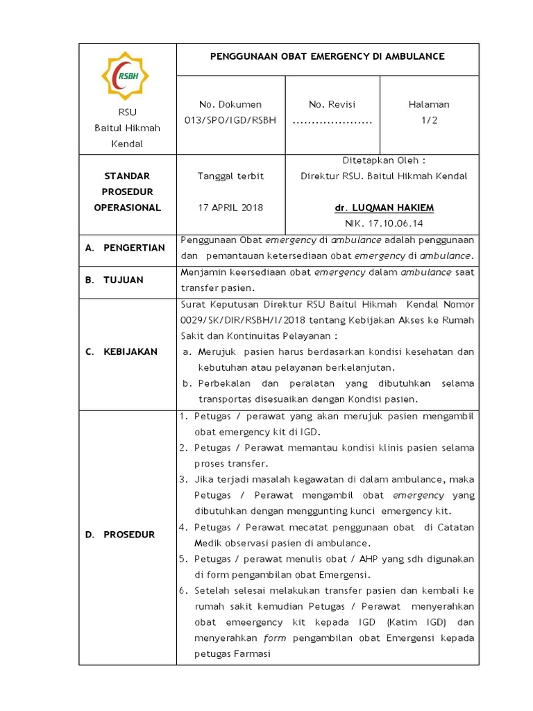 Igd-Spo Penggunaan Obat Emergency Di Ambulance | PDF
