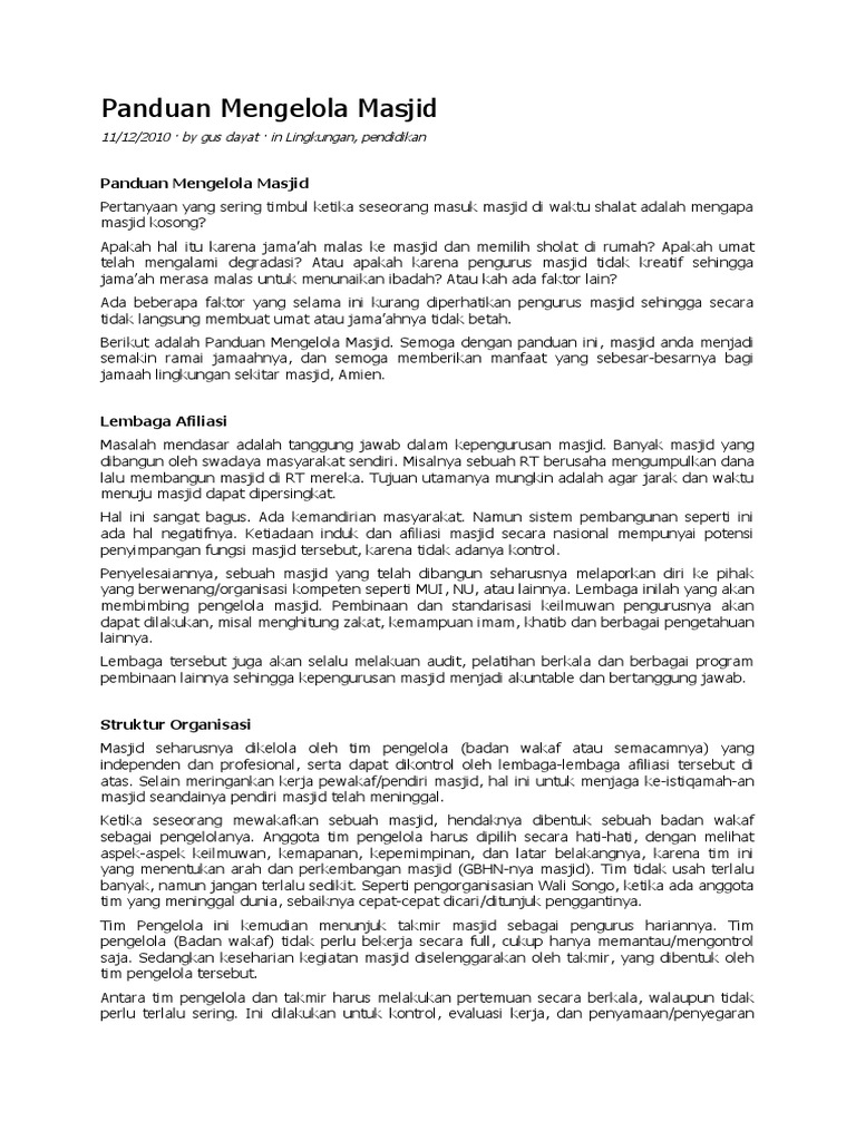 Panduan Mengelola Masjid | PDF