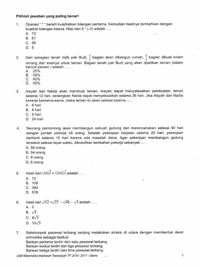 Soal Um Mapel MTK MTS | PDF