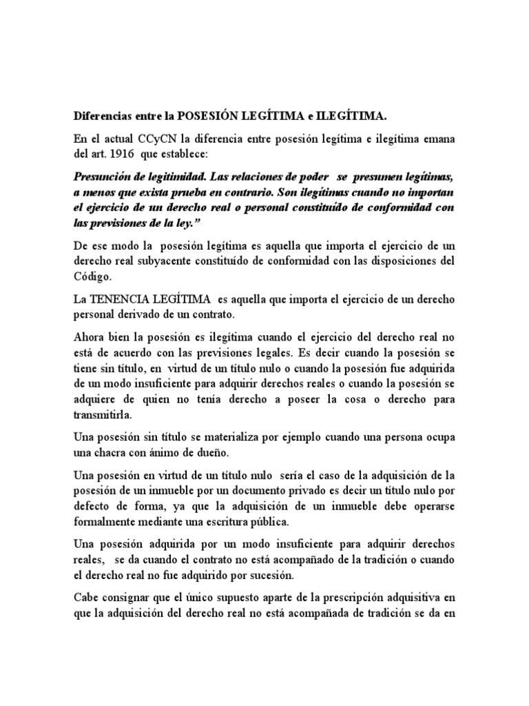Diferencias Entre La POSESIÓN LEGÍTIMA e ILEGÍTIMA | PDF