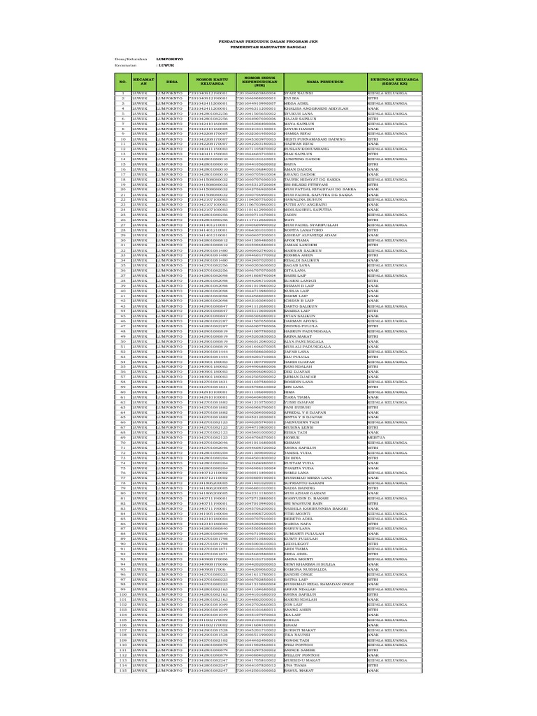 Data - Pendduk JKN Dsa - Lmpoknyo | PDF
