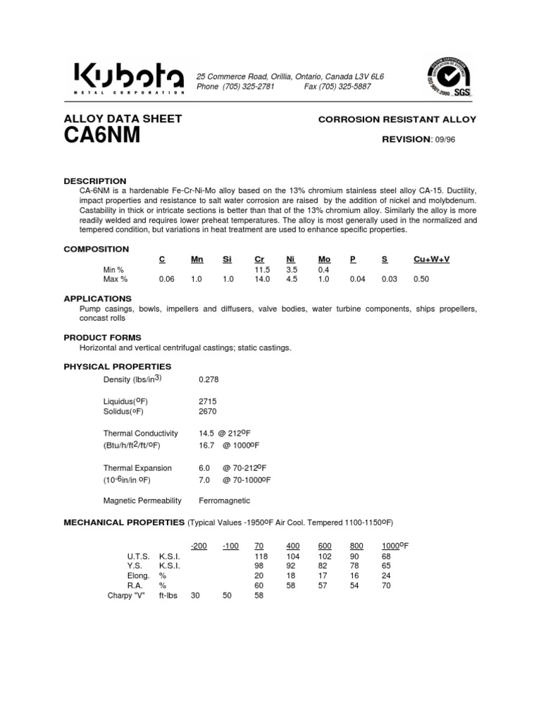 CA6NM | PDF | Alloy | Heat Treating