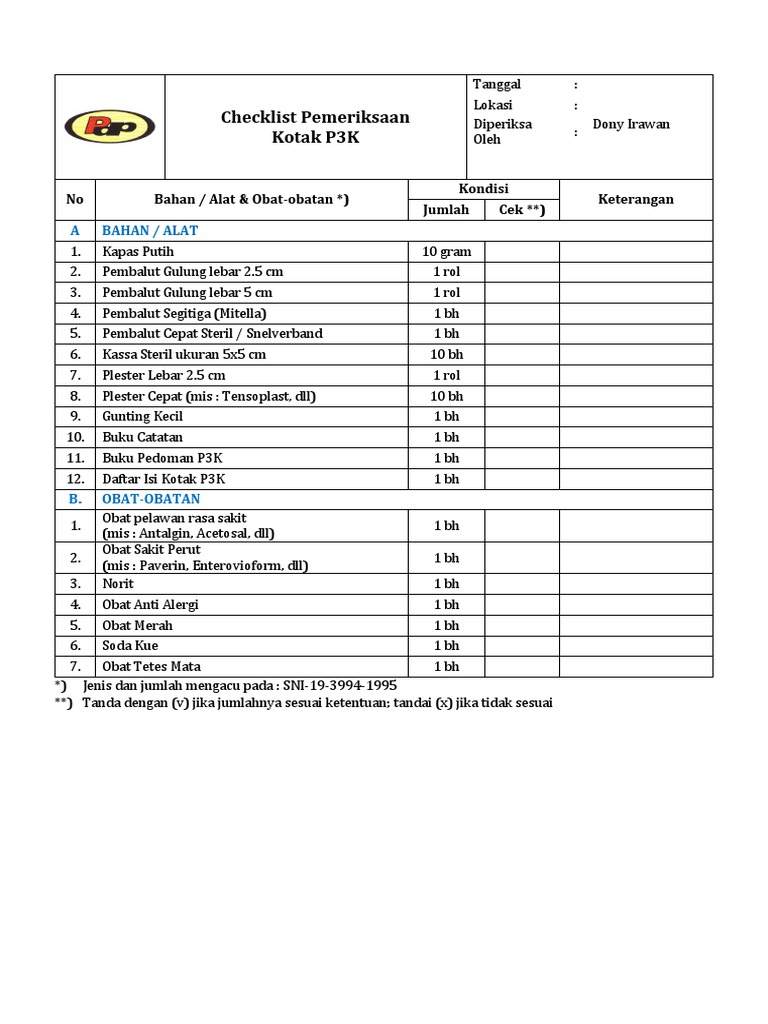 4.a.5. Form Inspeksi Kotak P3K | PDF