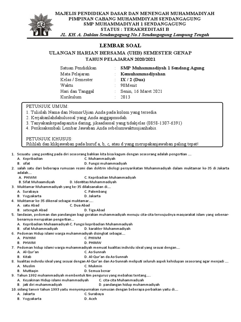Soal UHB KMD Kelas IX K13 | PDF