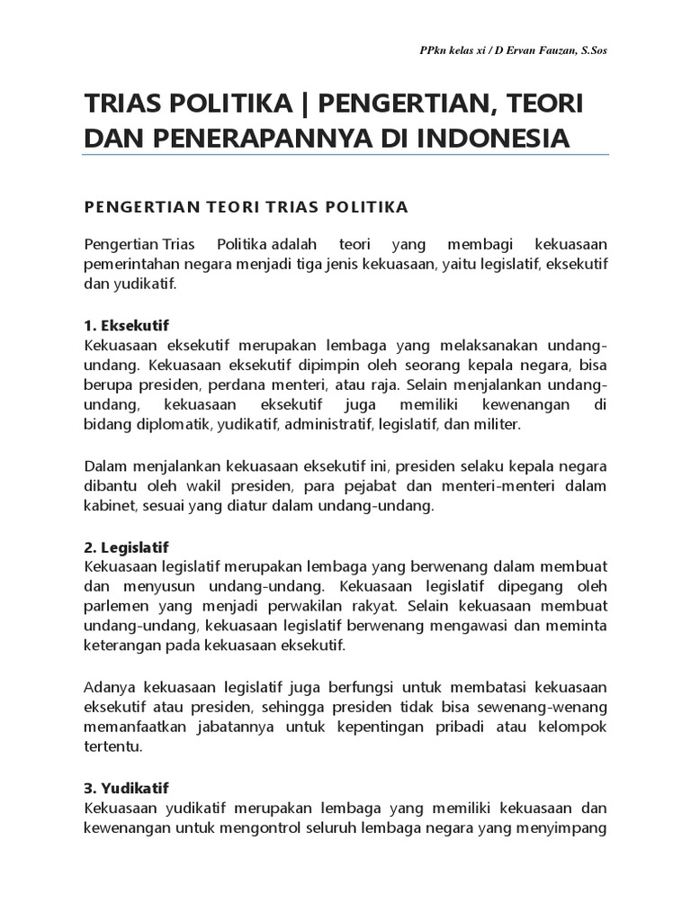 TRIAS POLITIKA Materi PKN | PDF