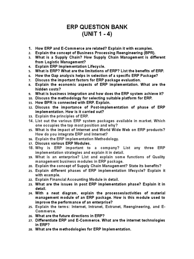 Erp Question Bank | PDF