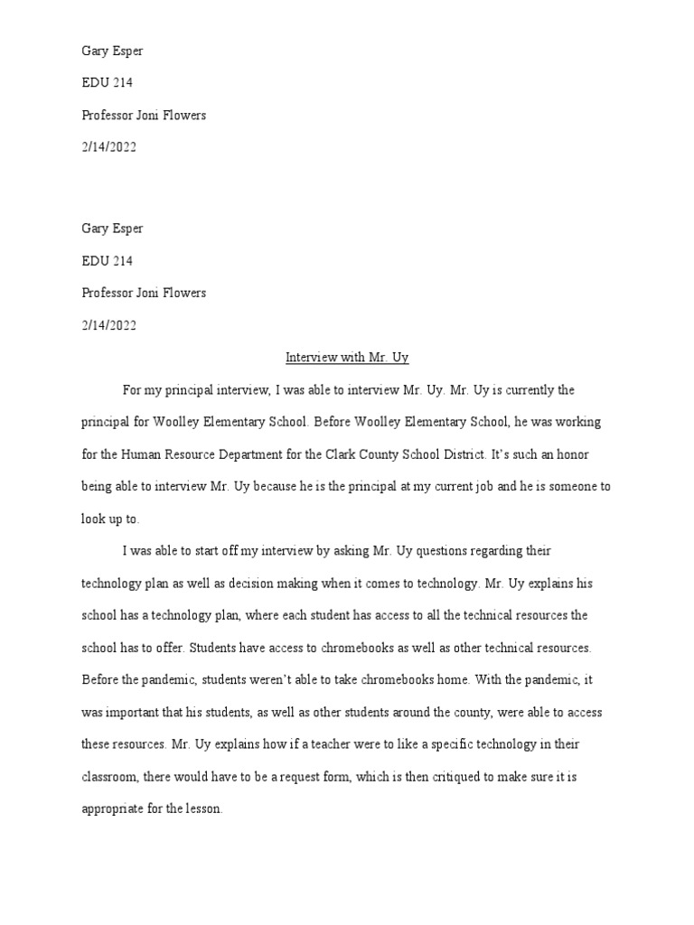 Edu 214 Administrative Interview Gary Esper | PDF | Behavior ...